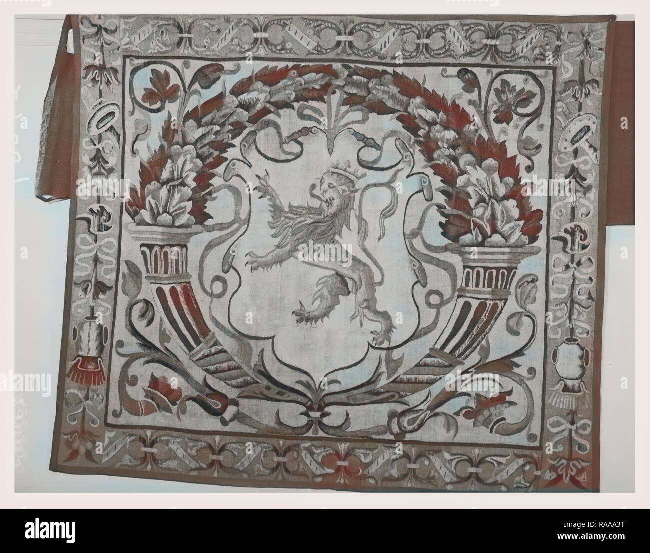 Armorial shield with crowned lion. Reimagined by Gibon. Classic art ...