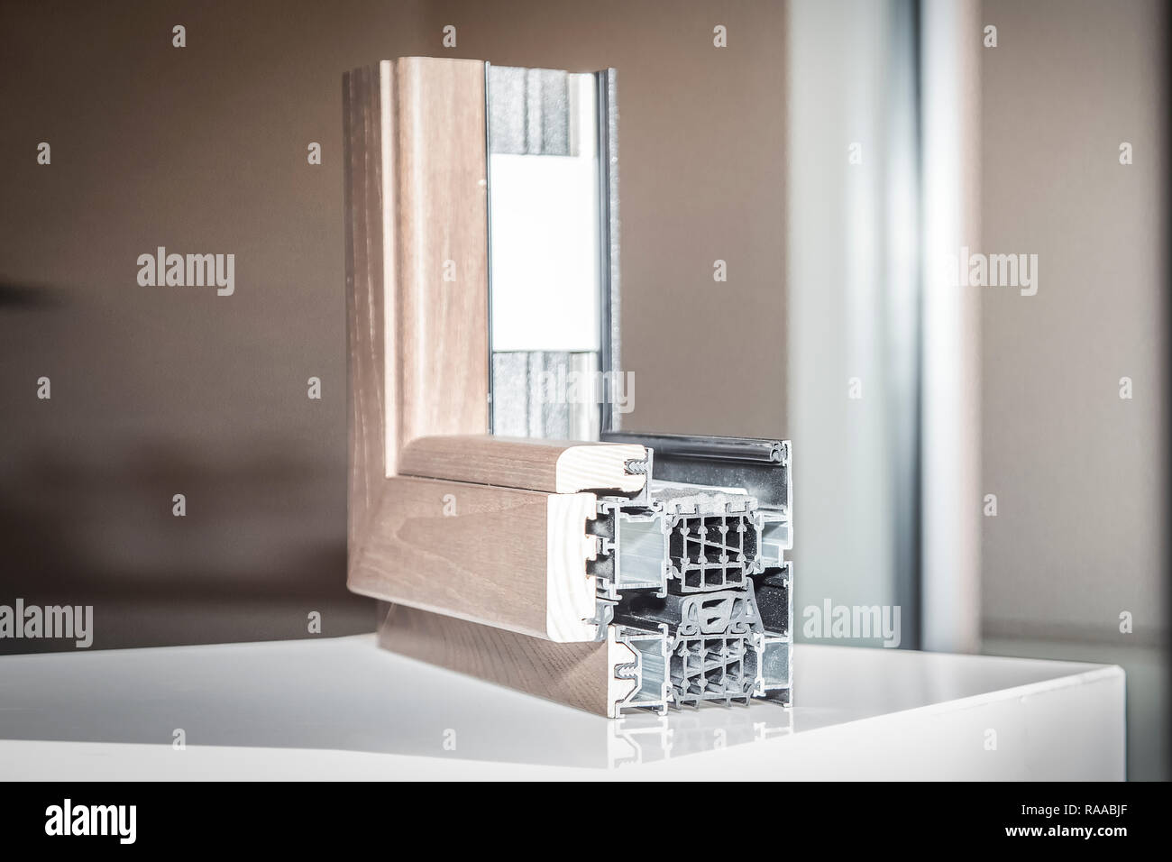 The cut wooden window profile , front view Stock Photo - Alamy