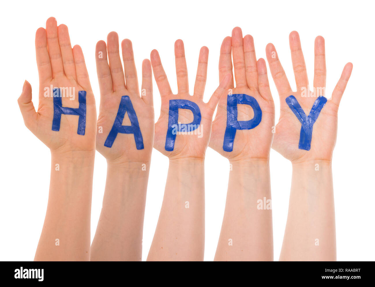 Many Hands Building English Word Happy. Hands Are On White And Isolated ...