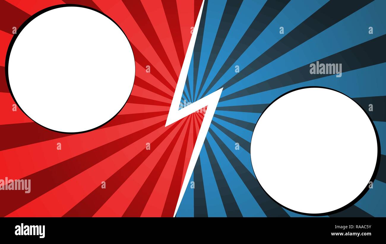 Comics rays background with two slot of text. Vector colorful backdrop ...