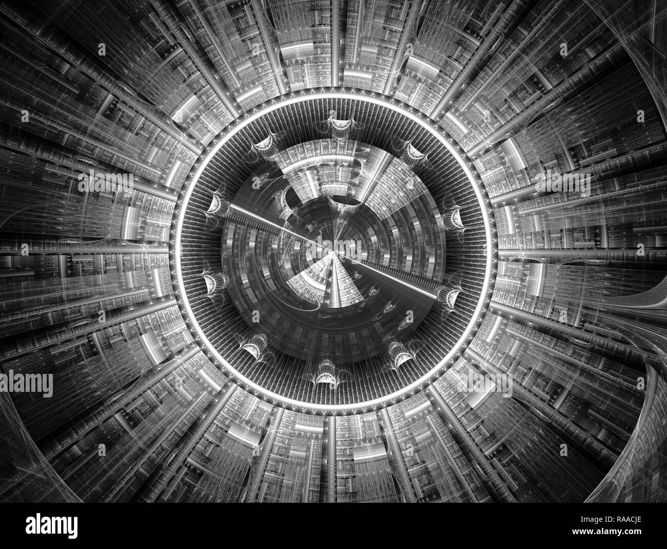 Abstract background made of radial geometric forms and abstract symbols ...