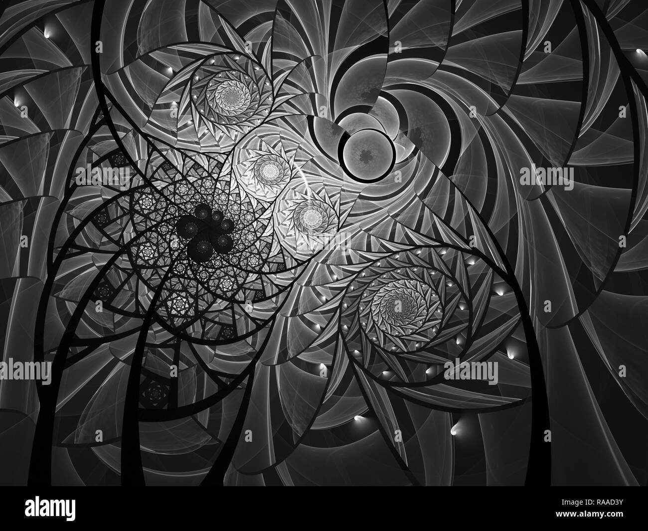 Spiral mosaic fractal pattern. Floral mosaic stain glass composition in ...