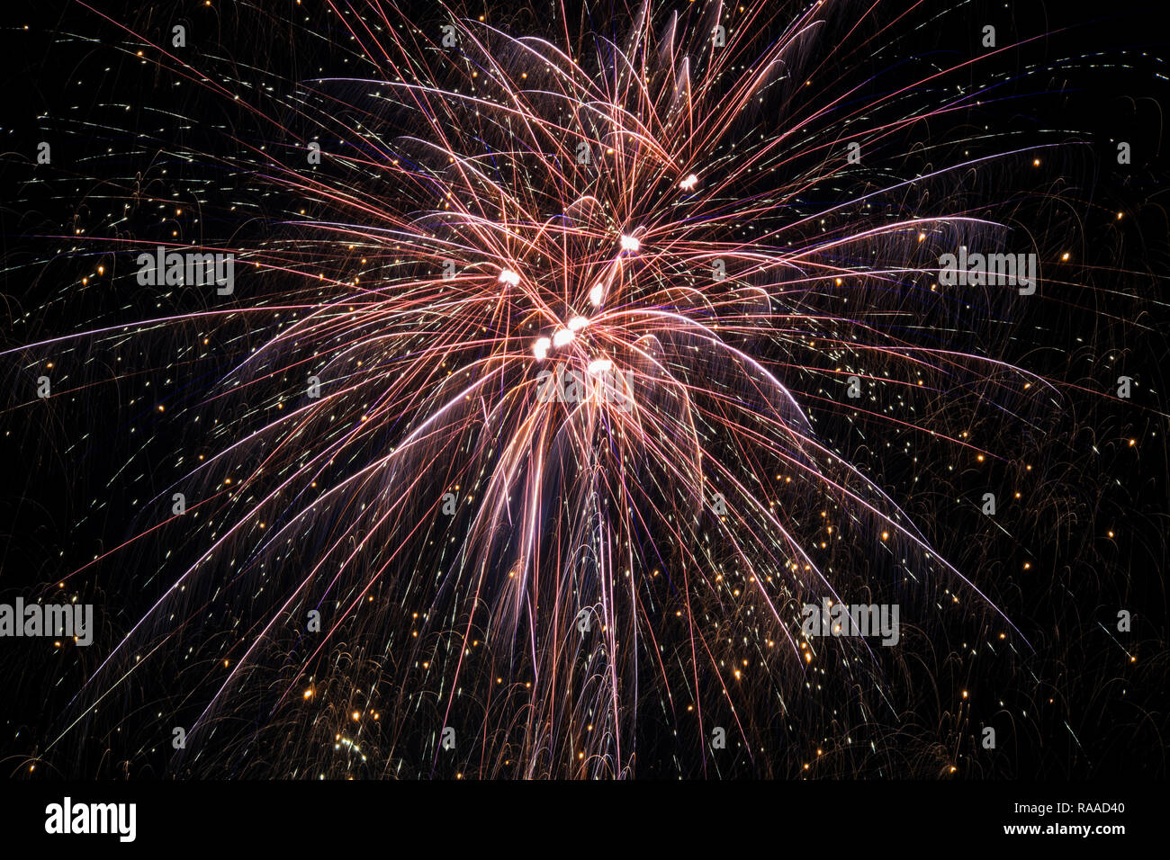 Fireworks exploding in the night sky Stock Photo - Alamy