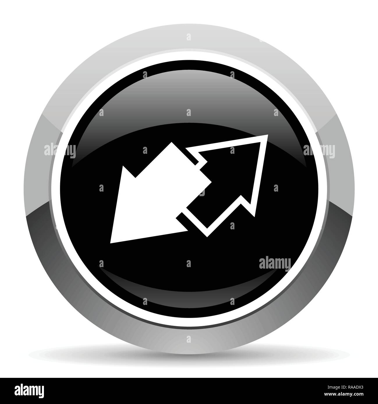 Exchange vector steel icon. Chrome border round web button. Silver ...