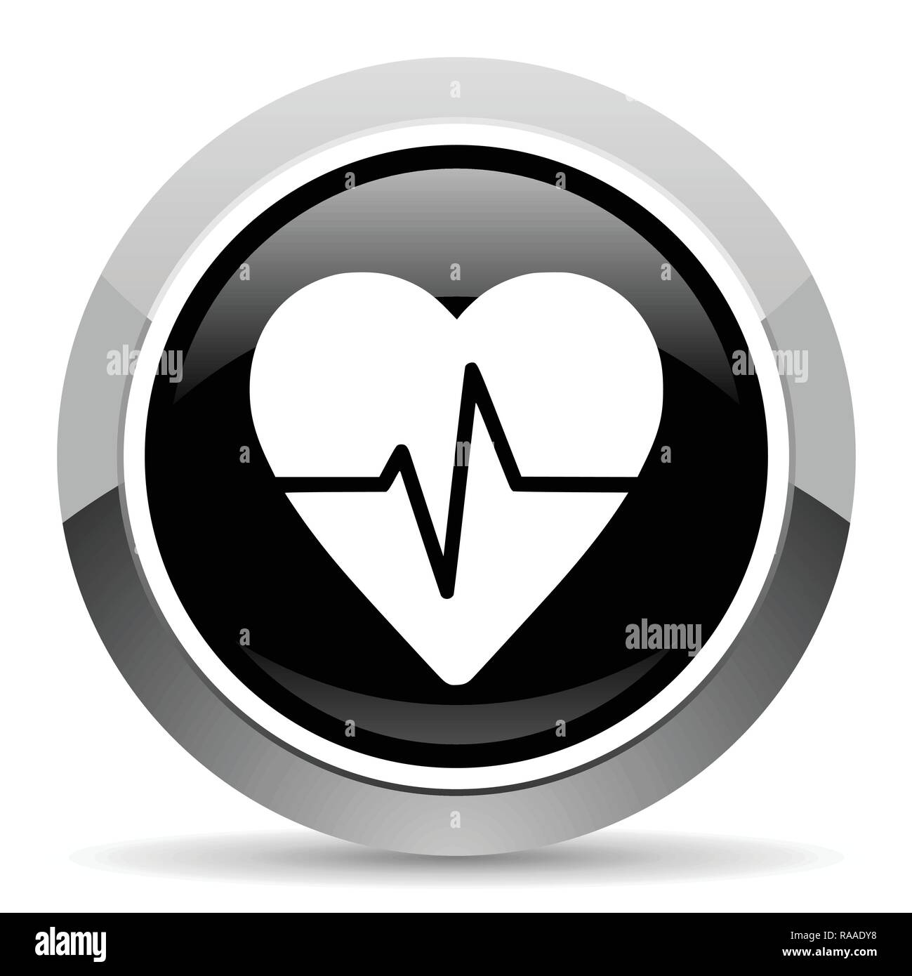 Pulse vector steel icon. Chrome border round web button. Silver ...