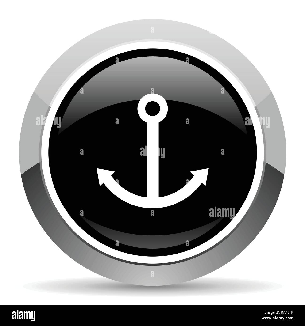 Anchor vector steel icon. Chrome border round web button. Silver ...
