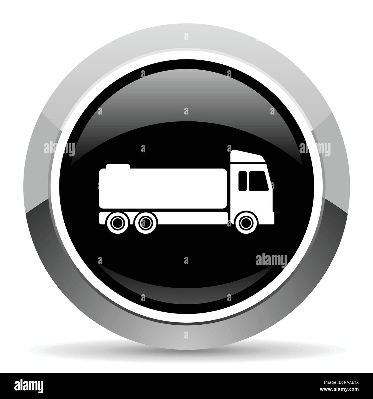 Truck vector steel icon. Chrome border round web button. Silver ...