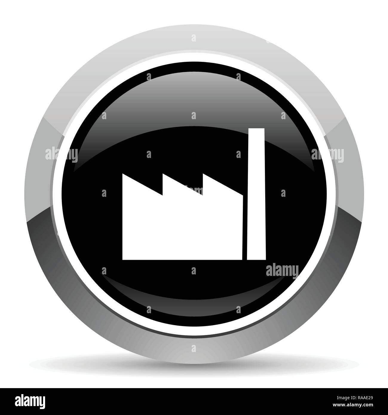 Factory vector steel icon. Chrome border round web button. Silver ...