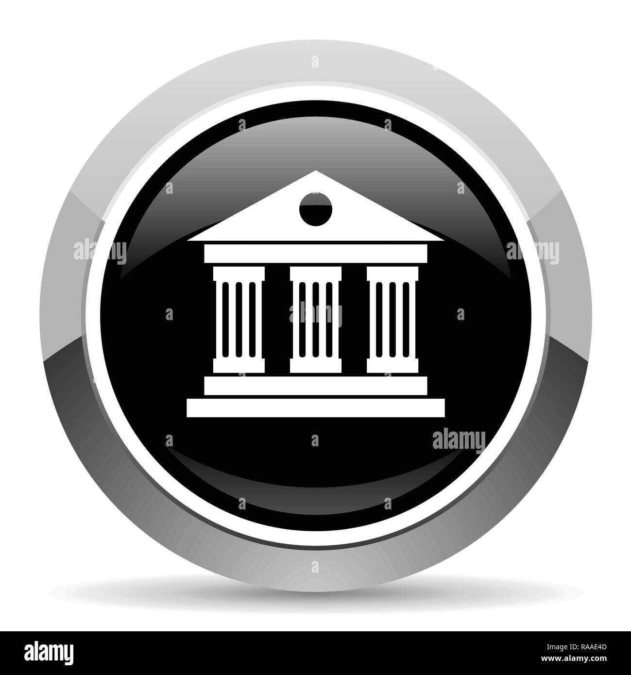 Museum vector steel icon. Chrome border round web button. Silver ...