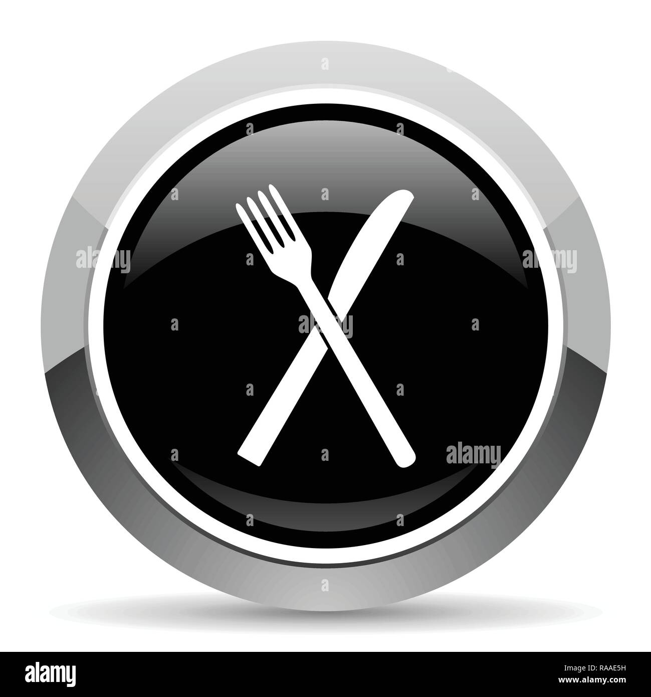 Restaurant vector steel icon. Chrome border round web button. Silver ...