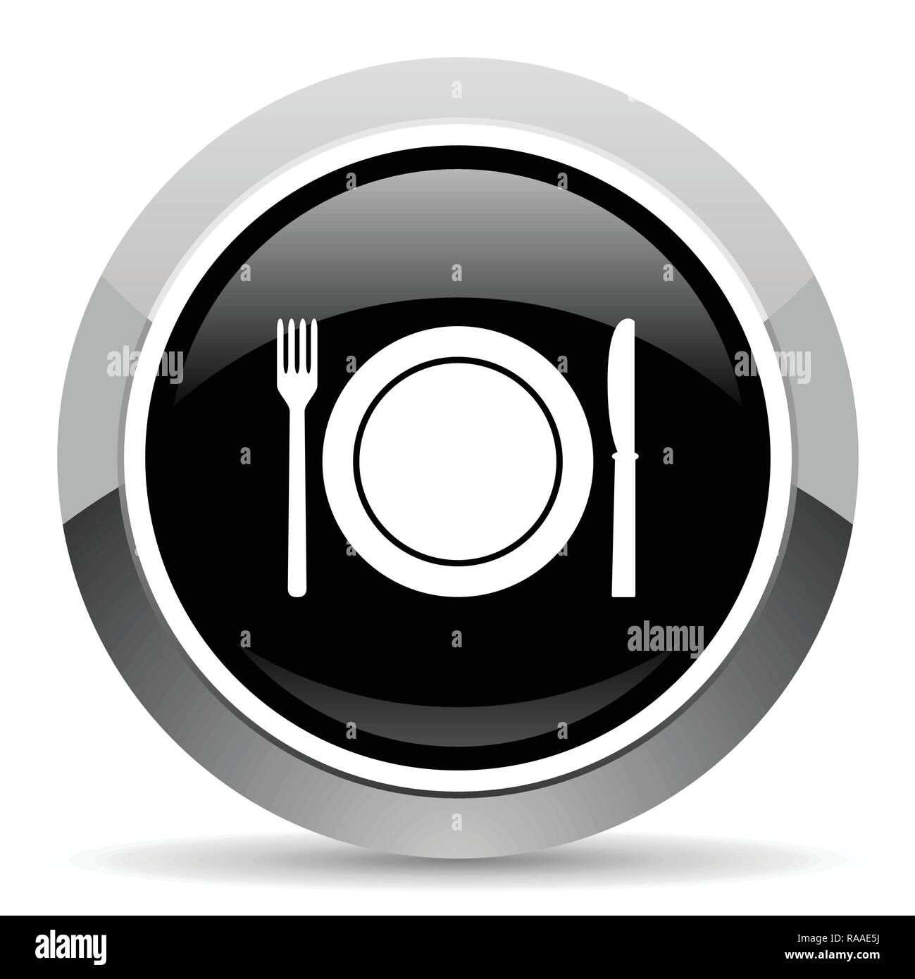 Restaurant vector steel icon. Chrome border round web button. Silver ...