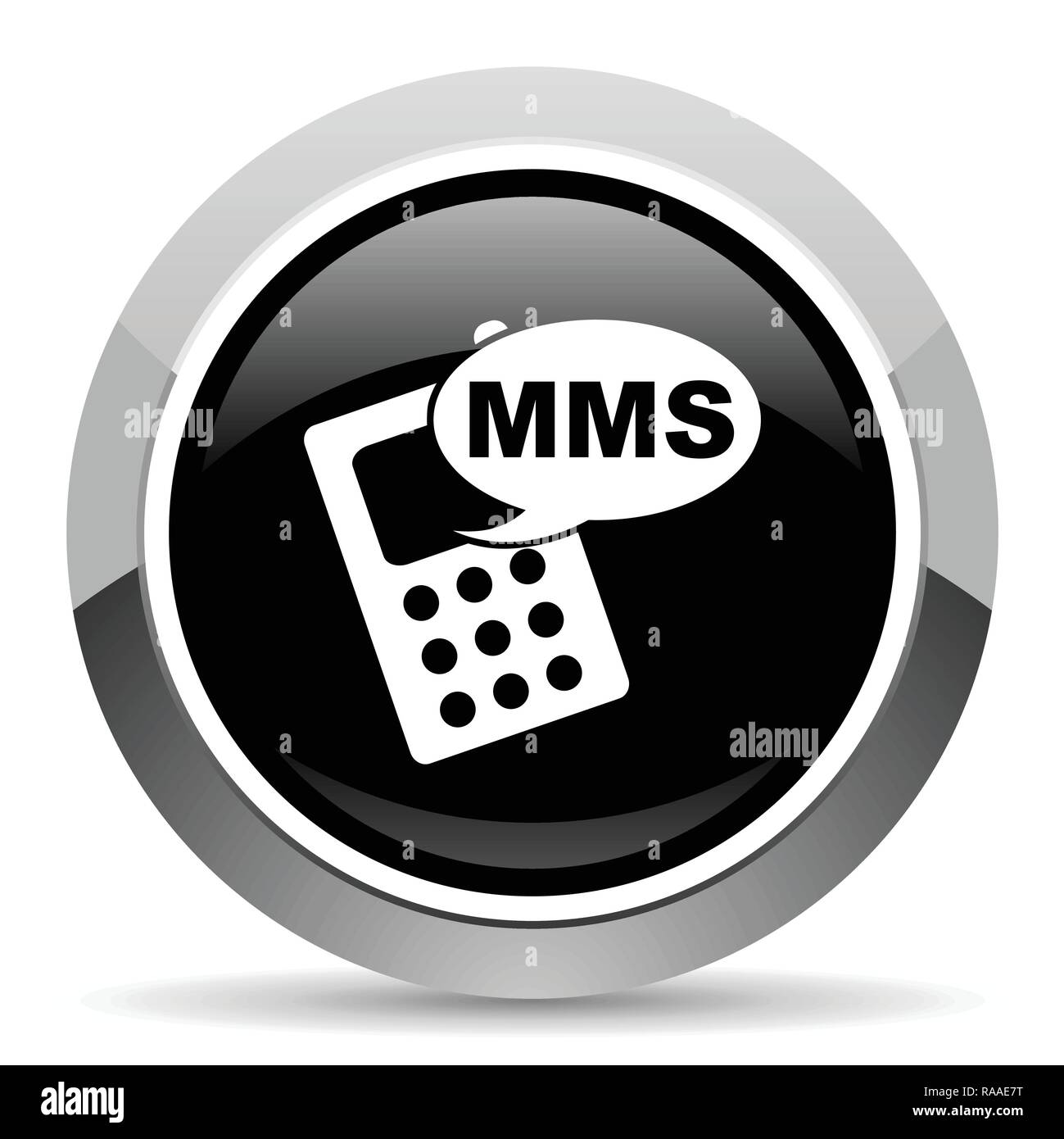 Mms vector steel icon. Chrome border round web button. Silver metallic ...