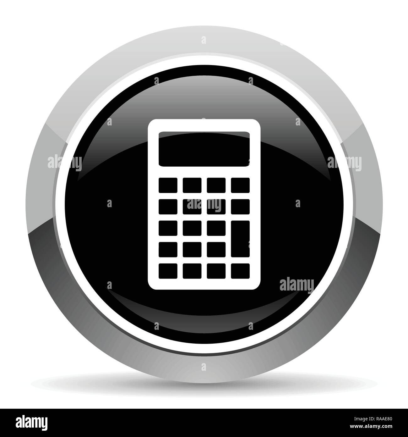 Calculator vector steel icon. Chrome border round web button. Silver ...