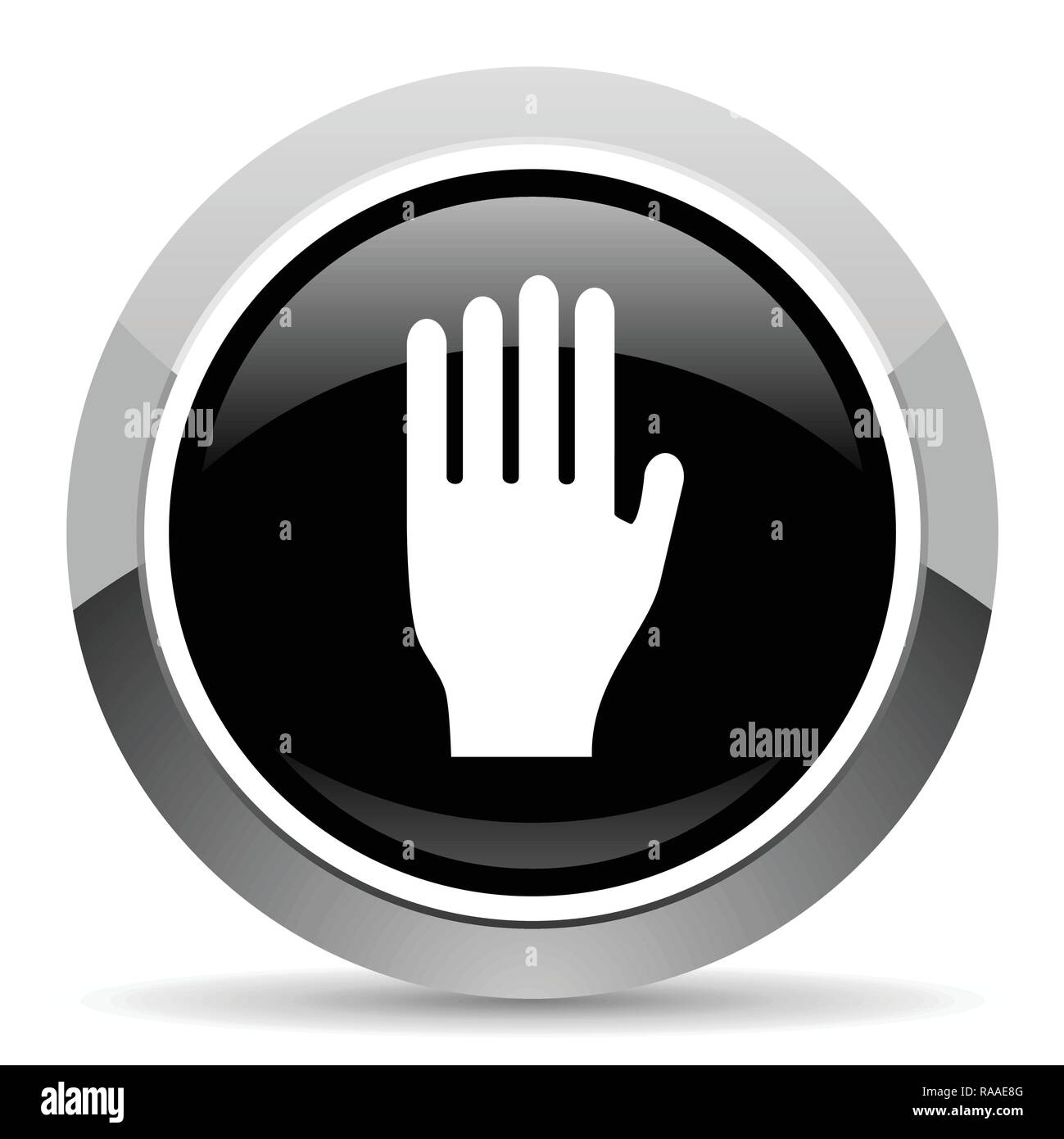 Stop vector steel icon. Chrome border round web button. Silver metallic ...