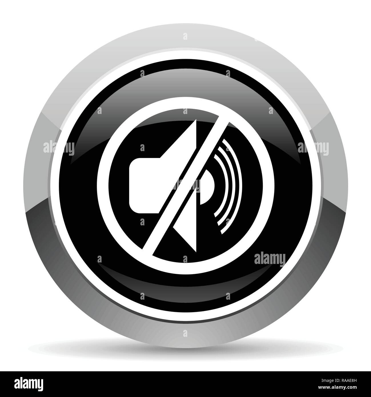 Mute vector steel icon. Chrome border round web button. Silver metallic ...