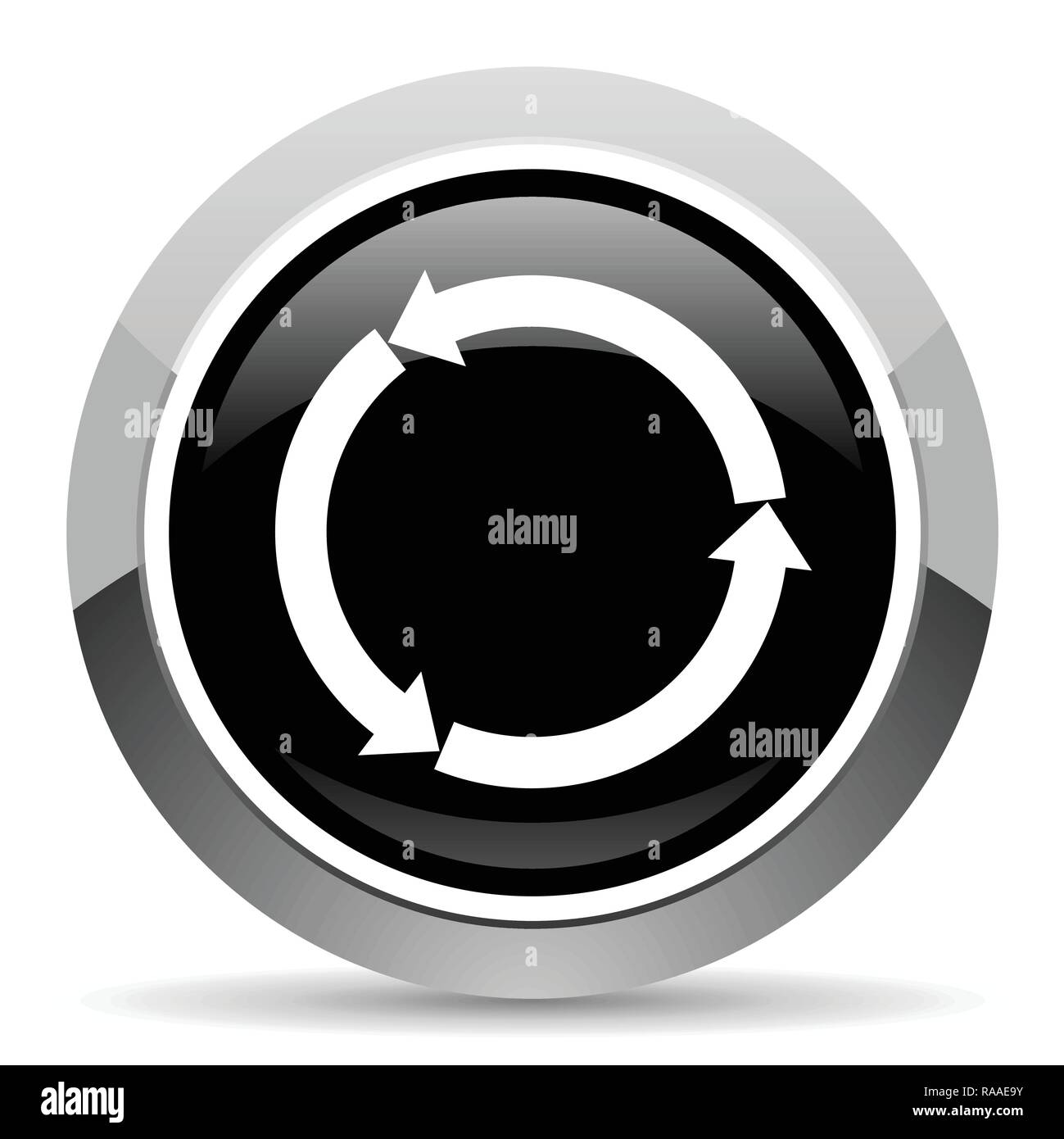 Refresh vector steel icon. Chrome border round web button. Silver ...