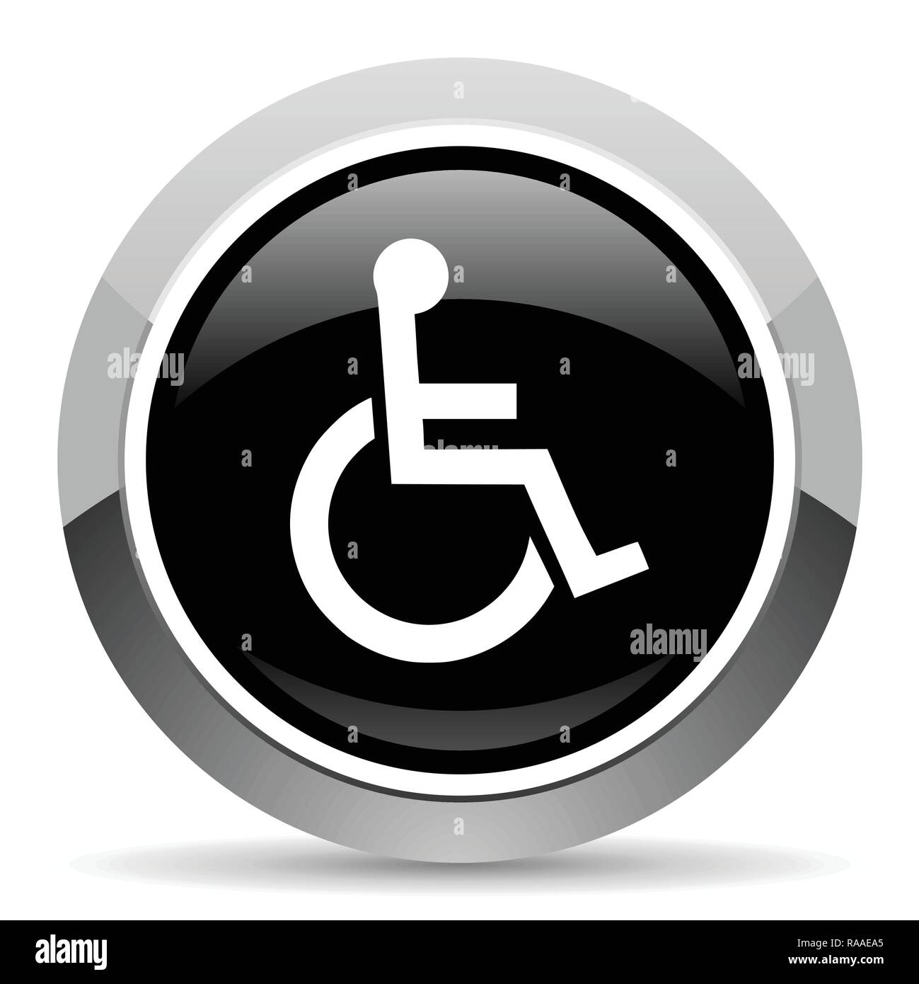 Wheelchair vector steel icon. Chrome border round web button. Silver ...