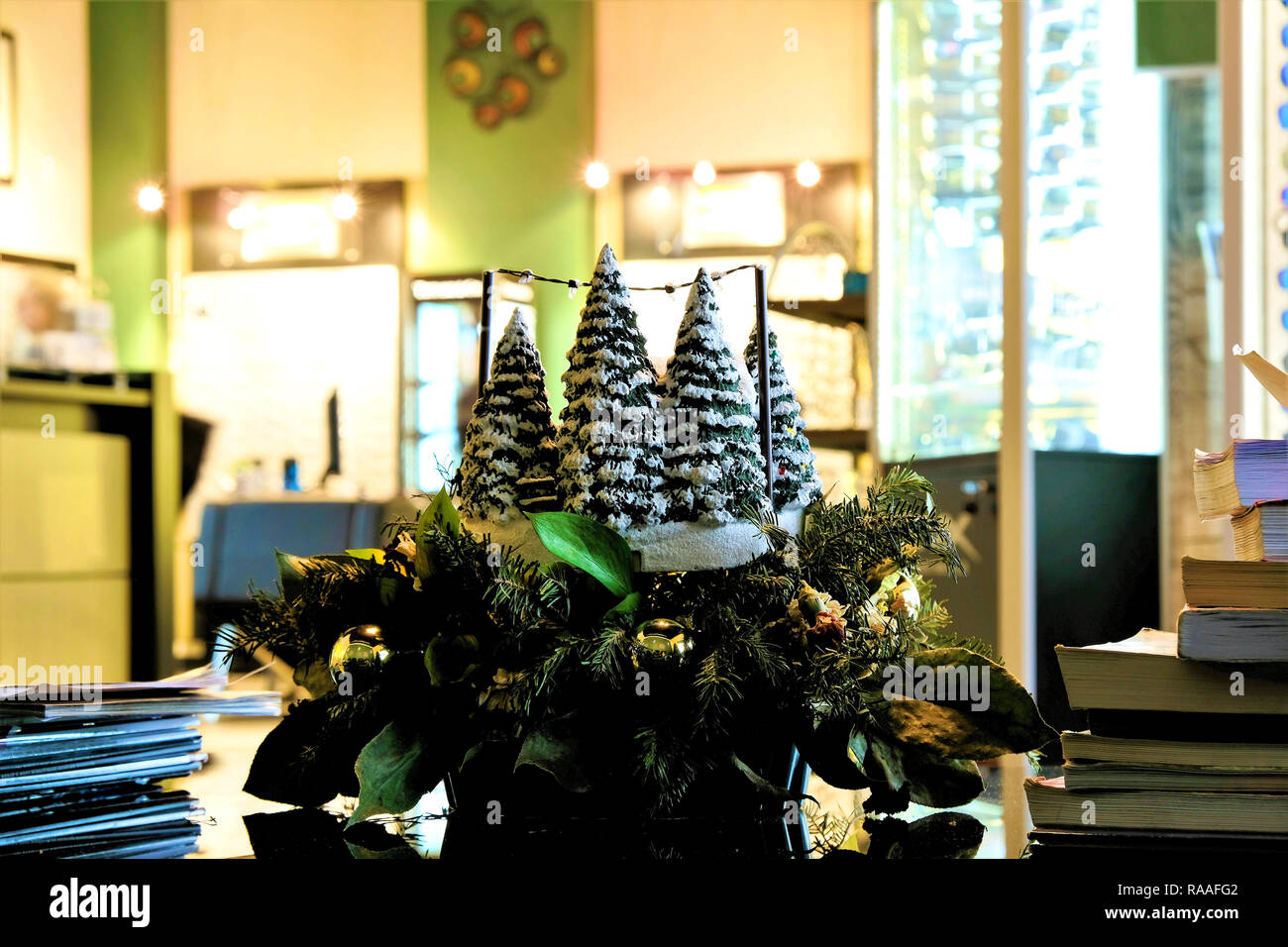 Christmas decoration inside an eye glass store / optometrist office ...
