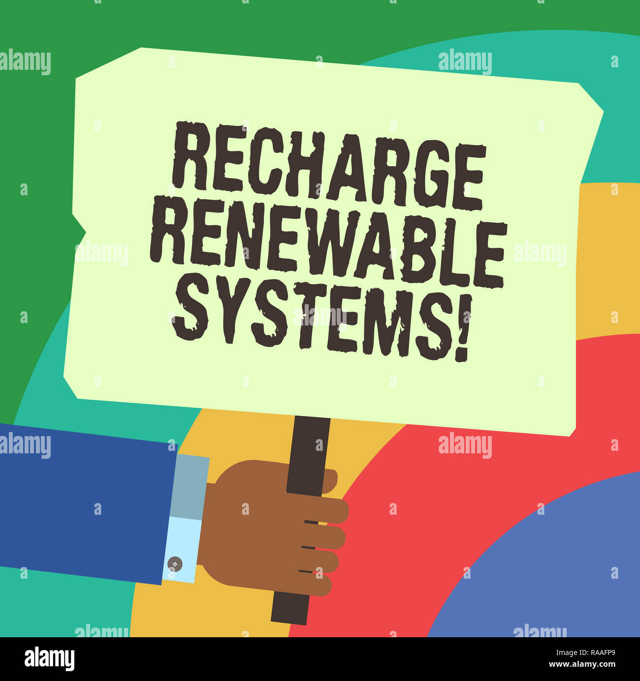 Handwriting text writing Recharge Renewable Systems. Concept meaning Clean and sustainable ...