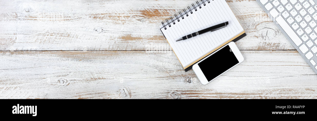 Top view of white rustic working desktop Stock Photo - Alamy