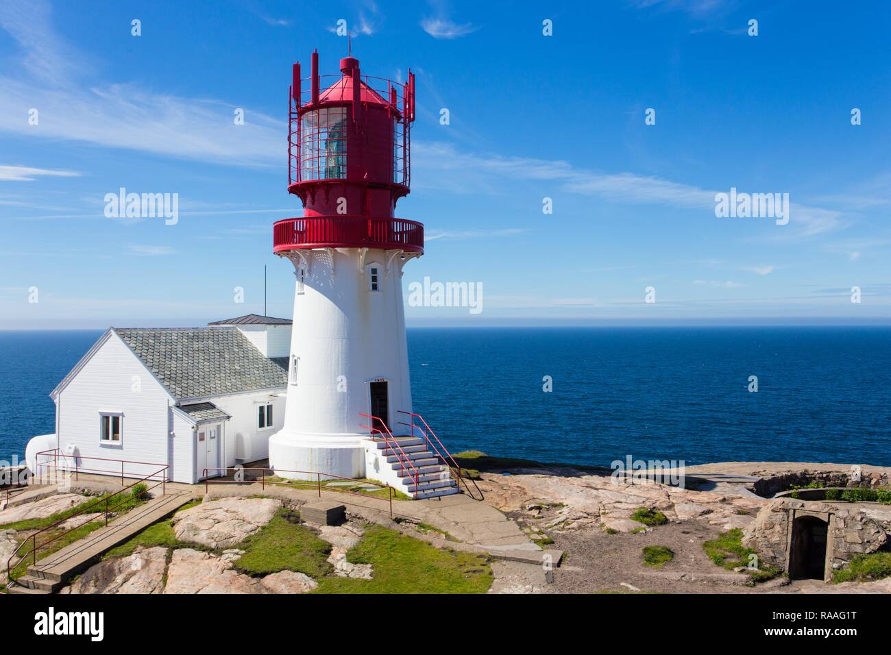 world famous Lindesnes lighthouse at the south of Norway Stock Photo ...