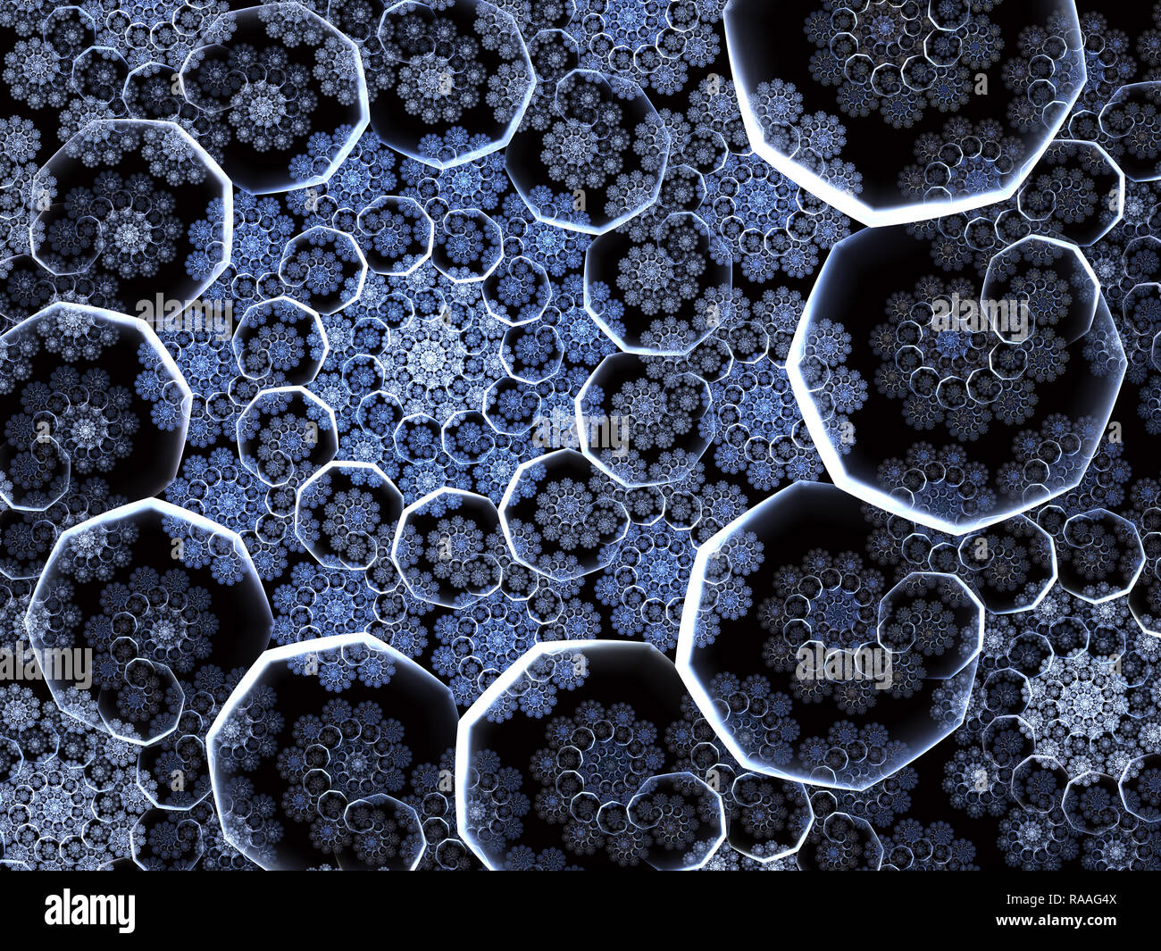 Fractal snow flakes. Winter background with snowflakes forming spiral ...