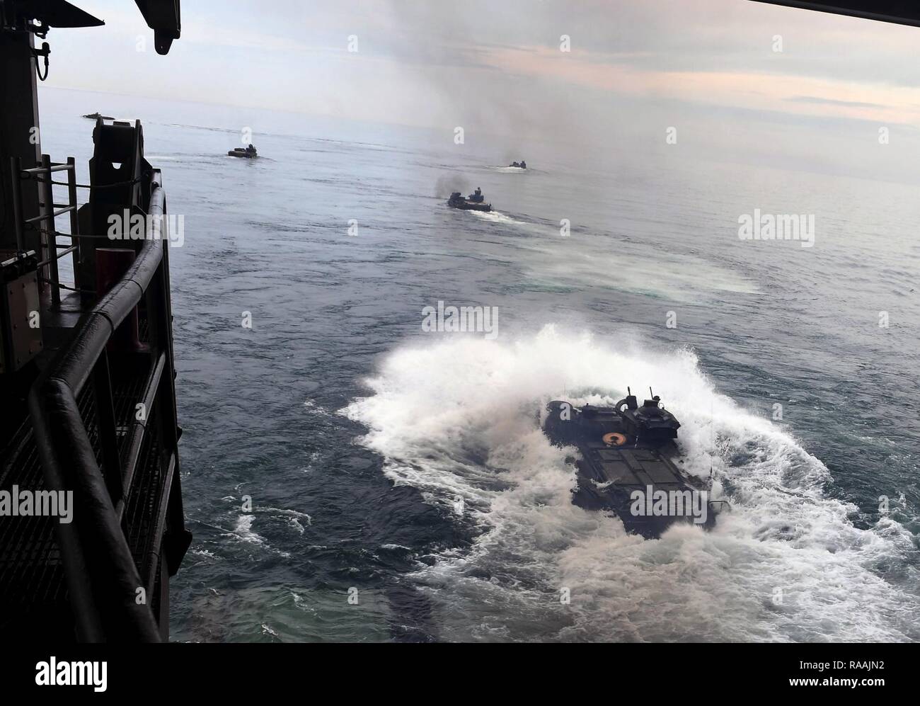 ATLANTIC OCEAN (Jan. 17, 2017) – Amphibious assault vehicles (AAV) with ...