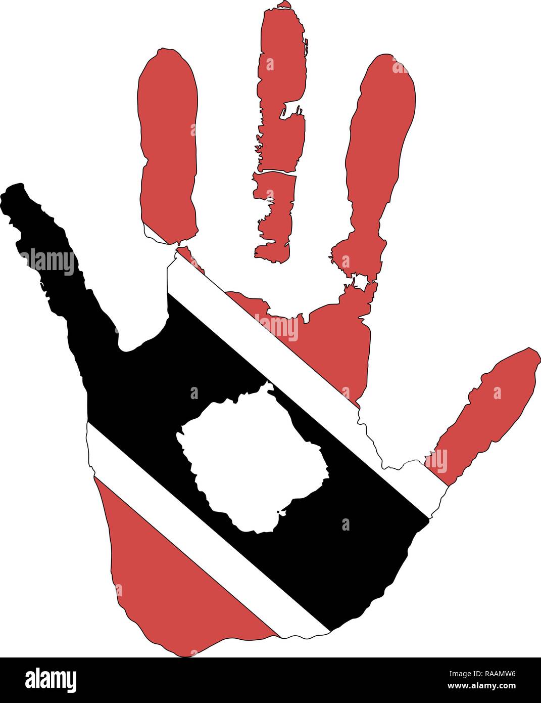 red, white, black color of the flag. vector handprint in the form of ...
