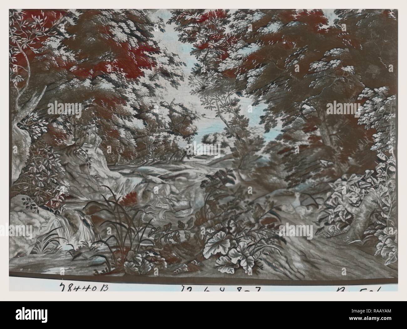 River landscape with fox catching bird in wate. Reimagined by Gibon ...