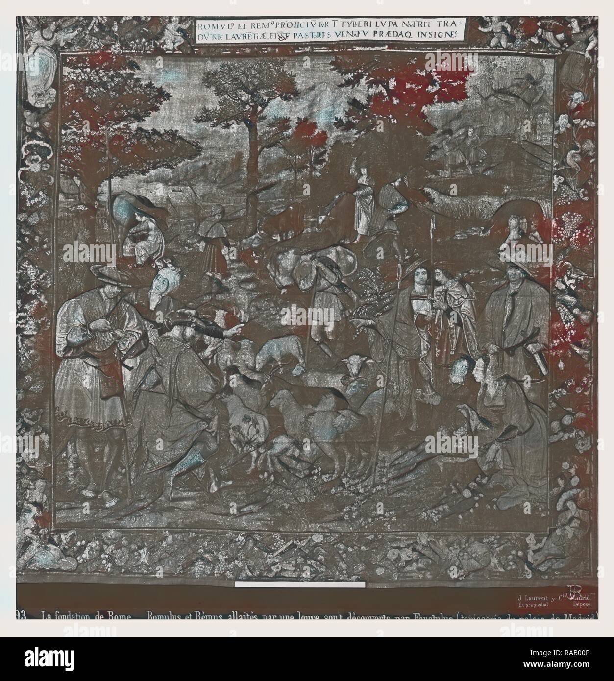 Romulus and Remus nursed by she-wolf are discovered by herdsman ...