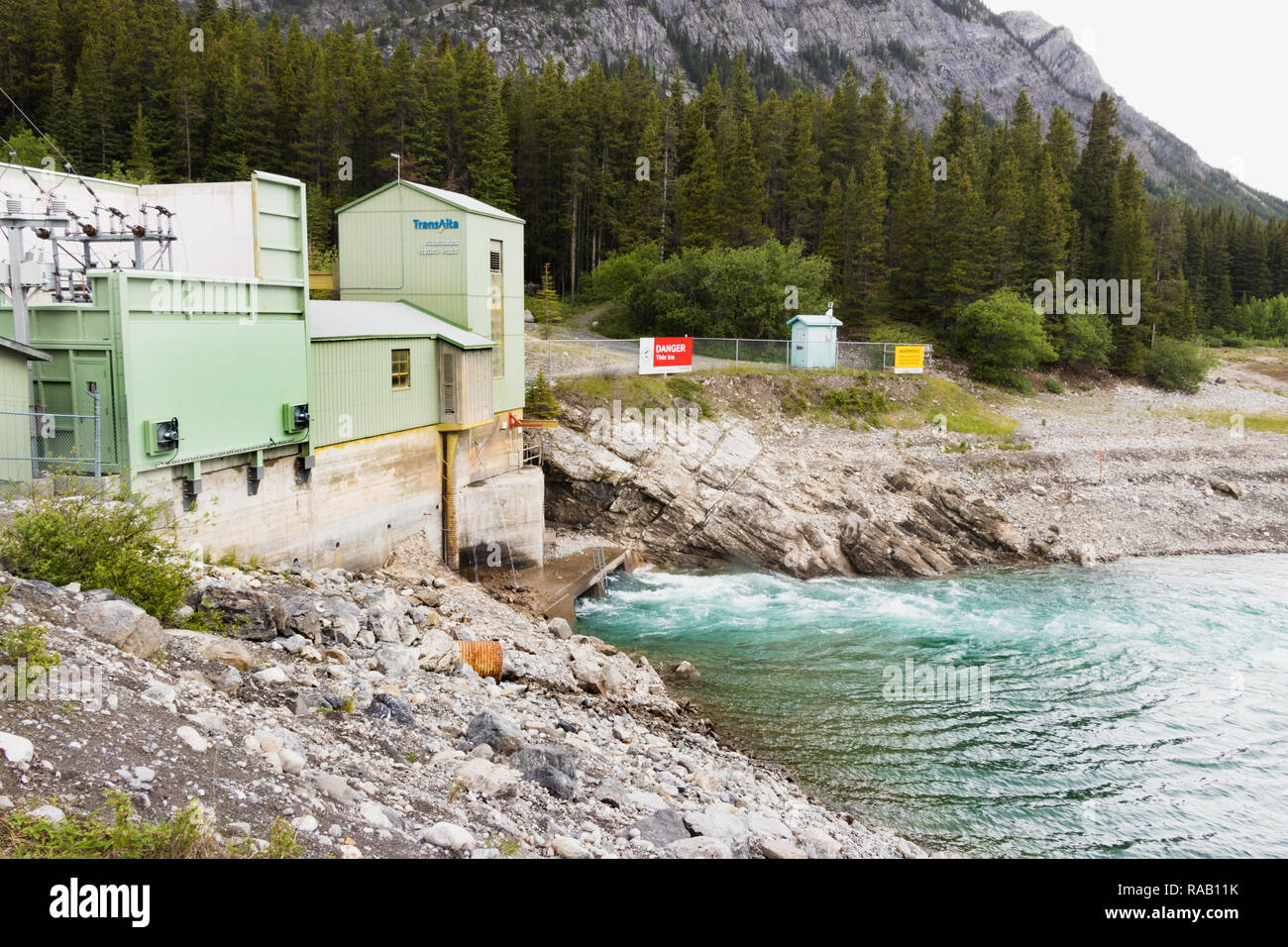 Kananaskis hydroelectric dam between the Upper and the Lower lakes ...