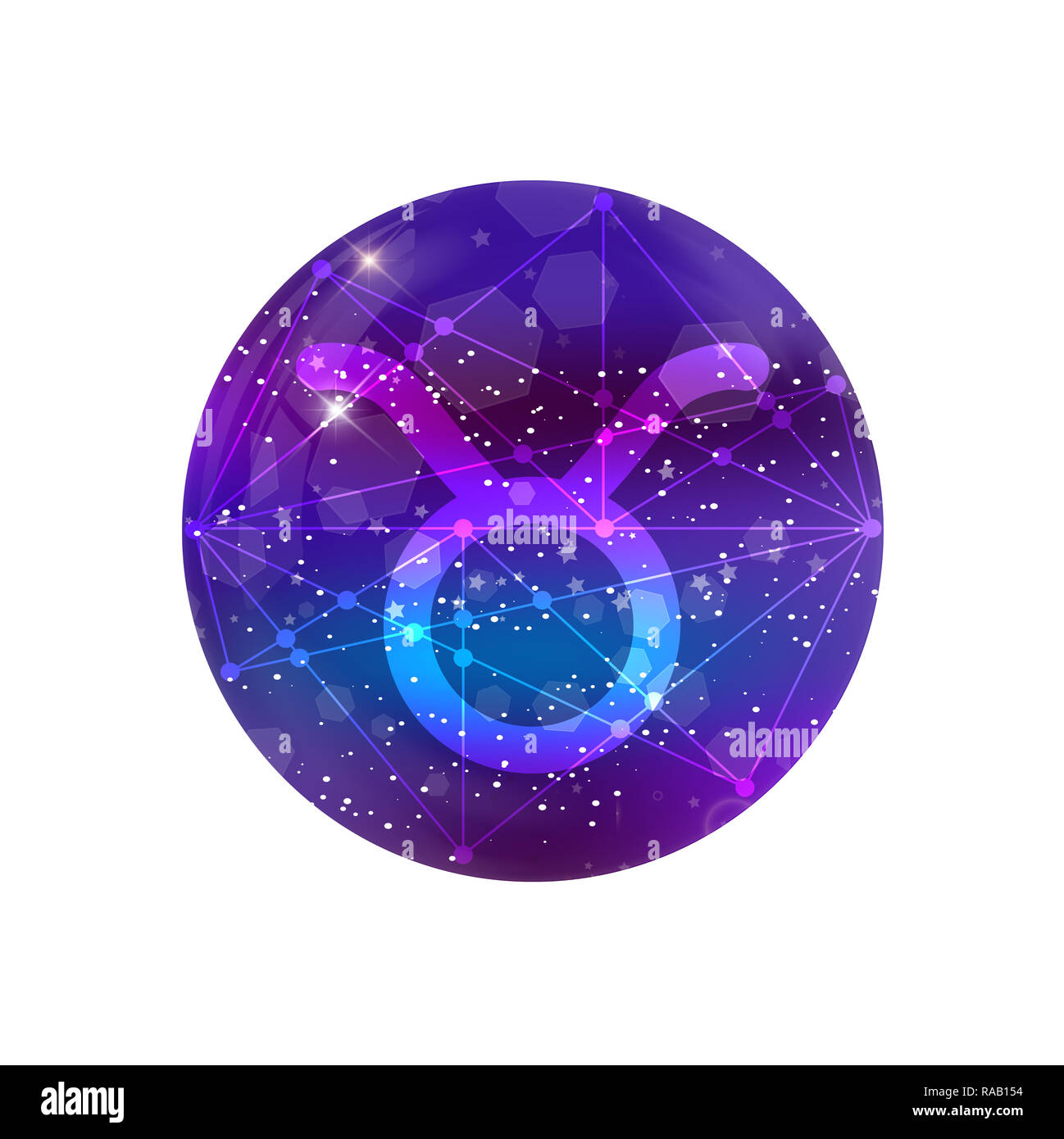 Taurus Zodiac sign and constellation on a cosmic purple sky with ...