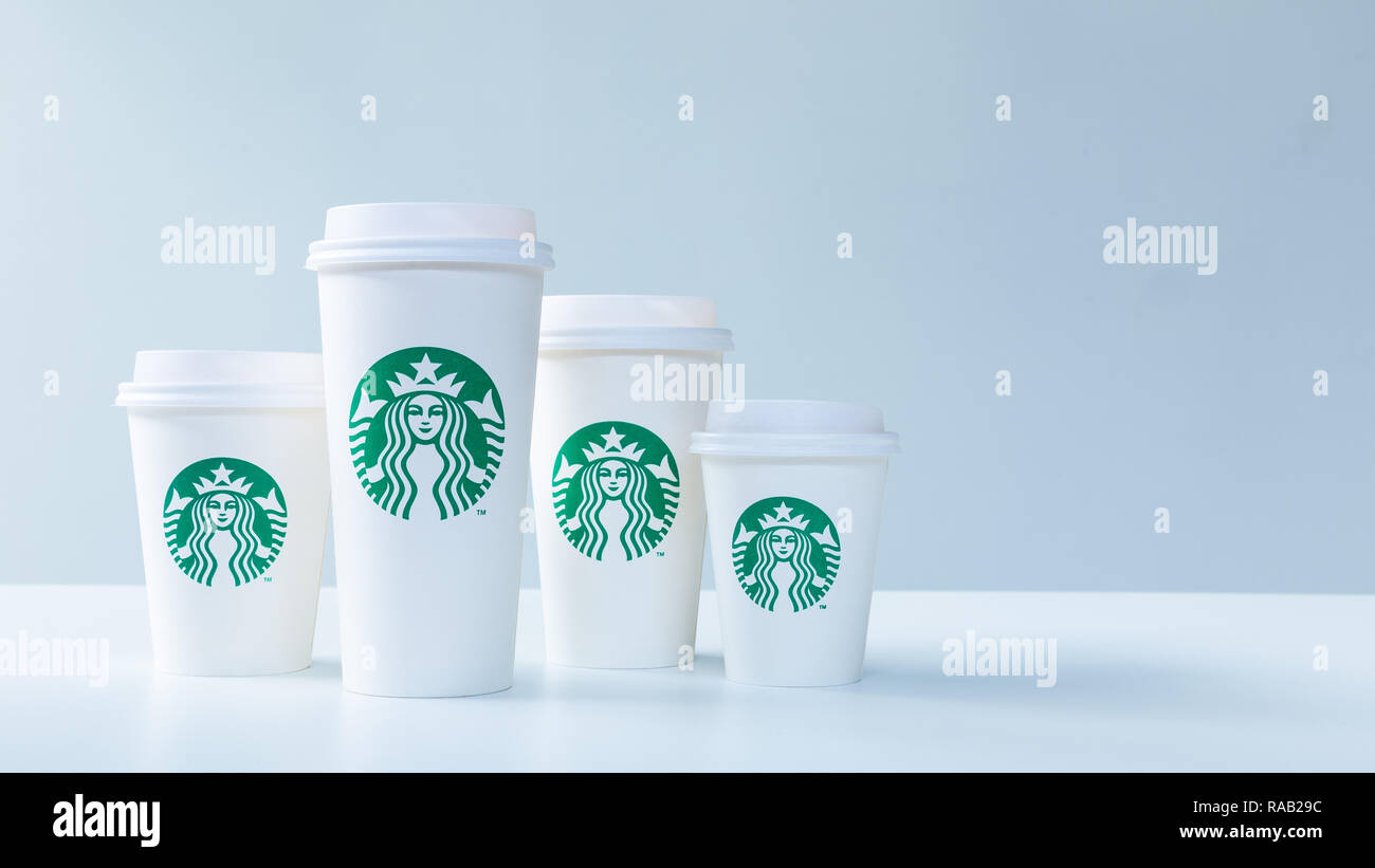 CHIANG MAI, THAILAND - 31 December 2018 - Starbucks white take home ...