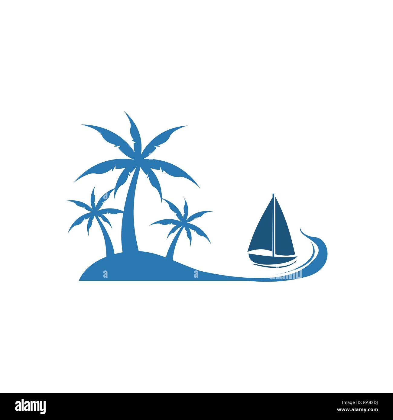 Palm Tree Beach View Boat Vector Illustration Graphic Design Template ...