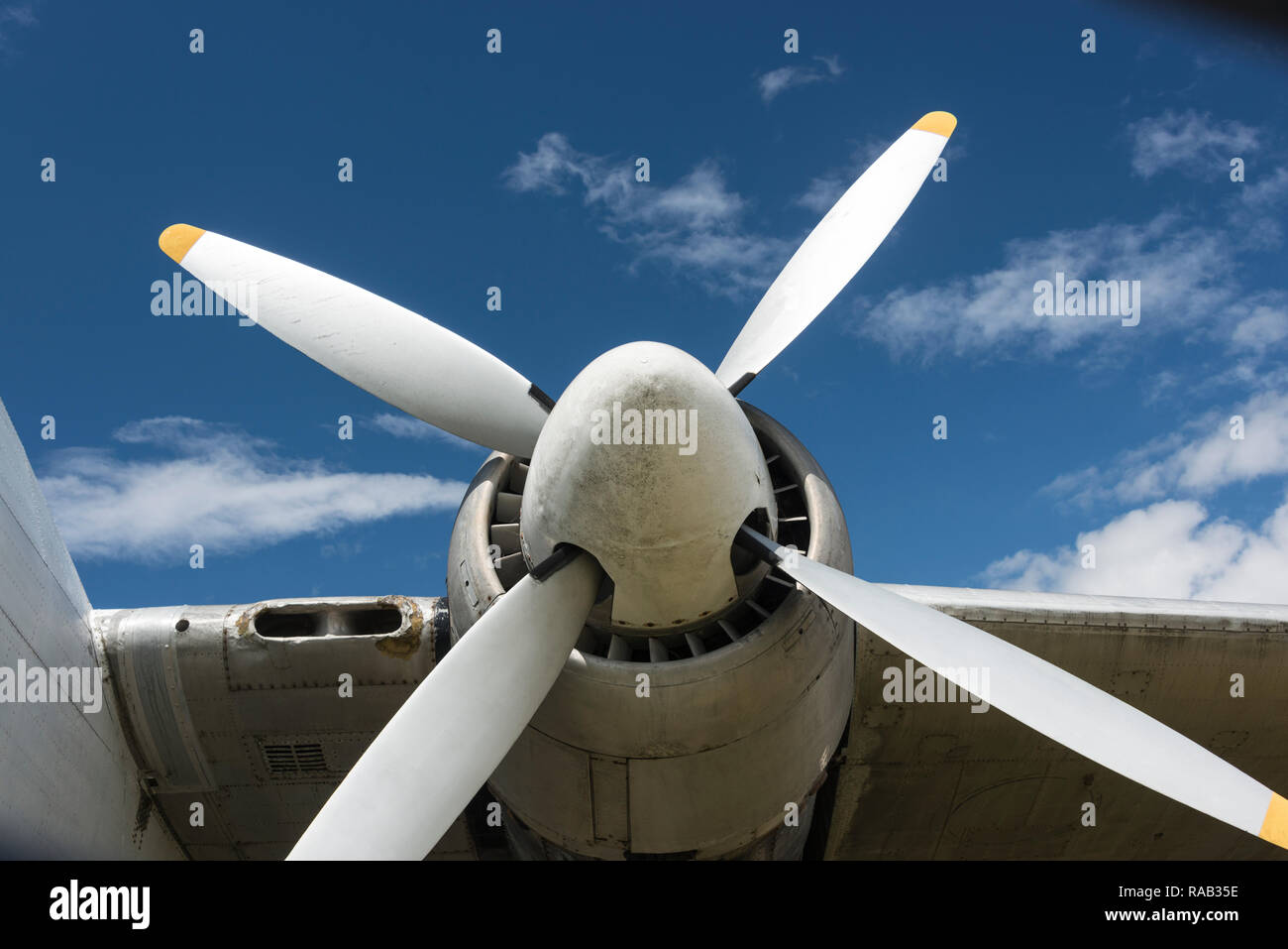 Aircraft engine and four-blade propeller Stock Photo - Alamy