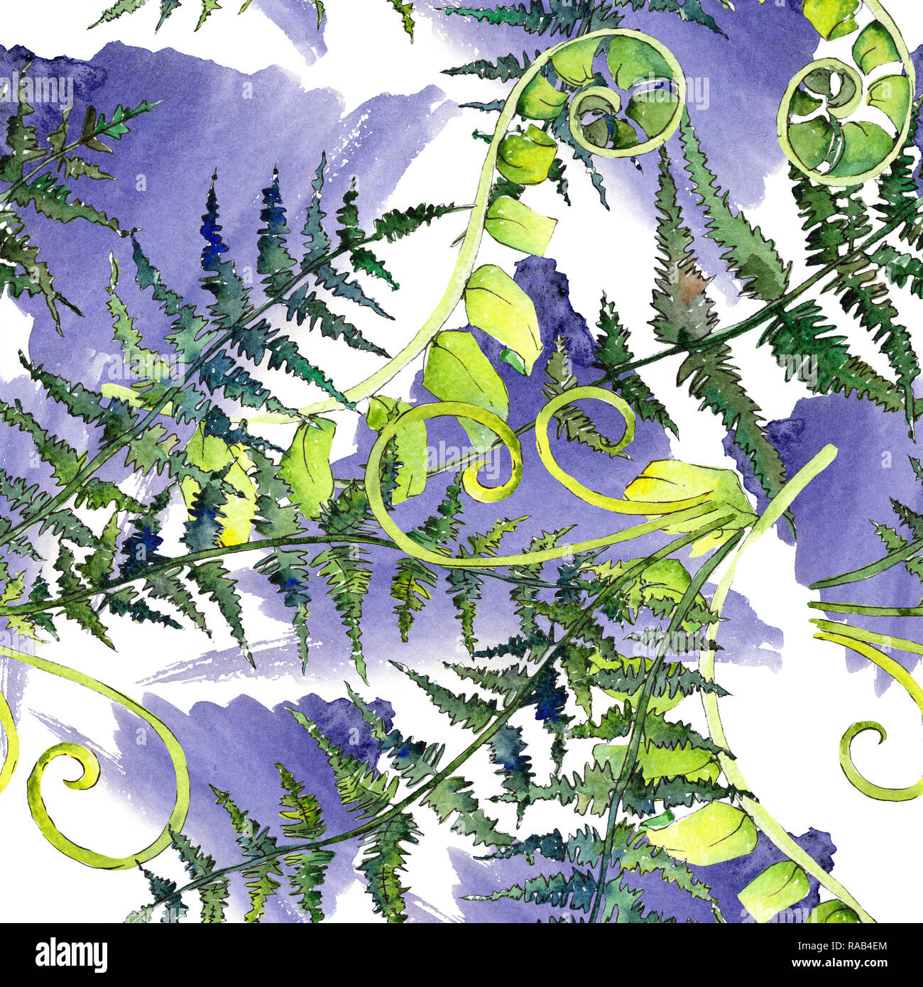 Fern green leaf. Watercolor background illustration set. Seamless ...