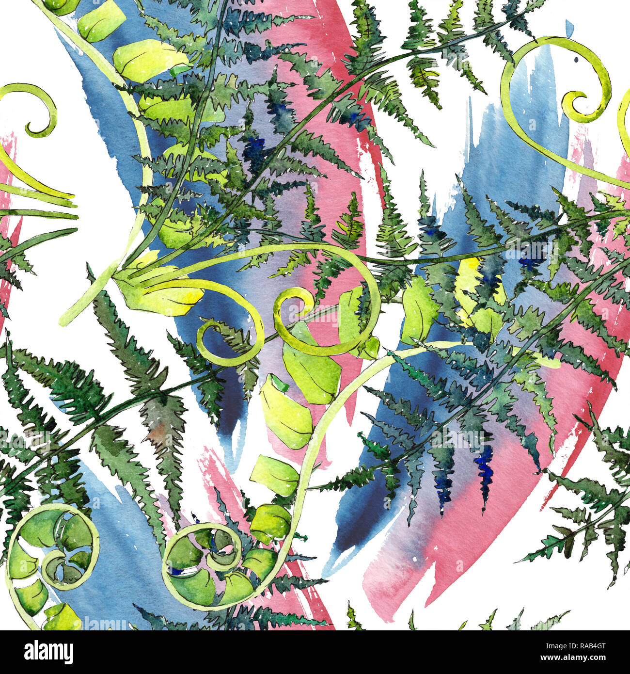 Fern green leaf. Watercolor background illustration set. Seamless ...