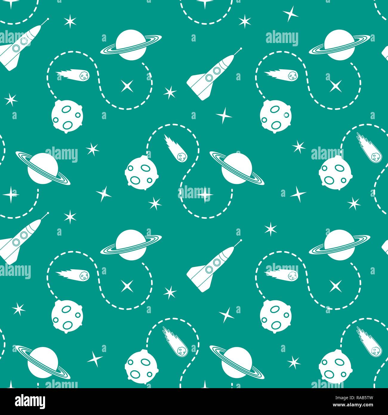 Seamless pattern with rocket, comet, planets, stars. Space exploration ...