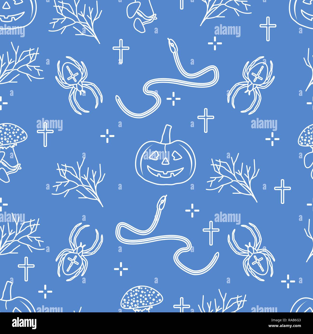Halloween 2019 vector seamless pattern with pumpkins, branches, spiders ...