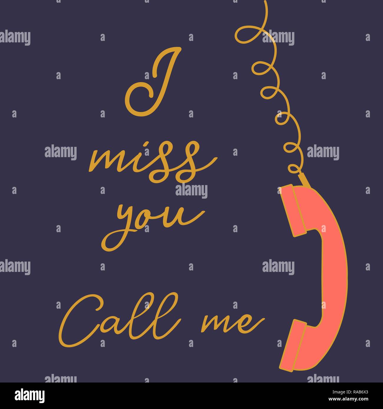 Vector illustration with handle handset. Inscription i miss you call me ...