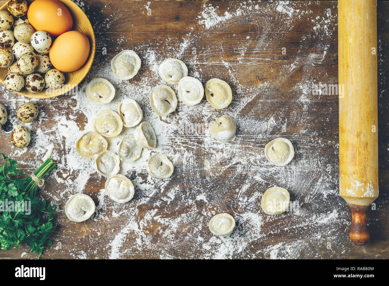 Raw homemade delicious traditional italian ravioli, dumplings with meat ...