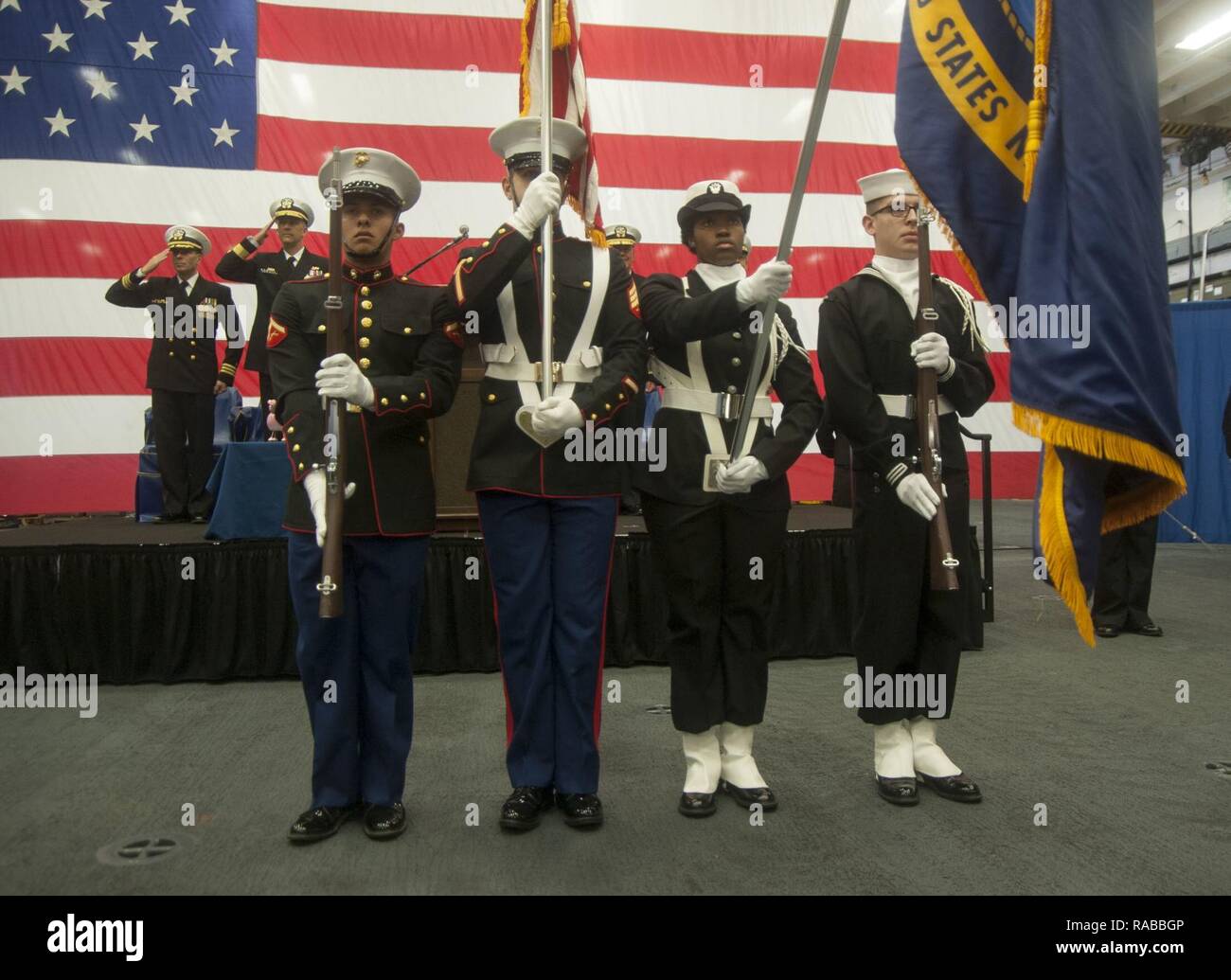 SAN DIEGO (Jan. 13, 2017) Sailors and Marines Parade the Colors during ...