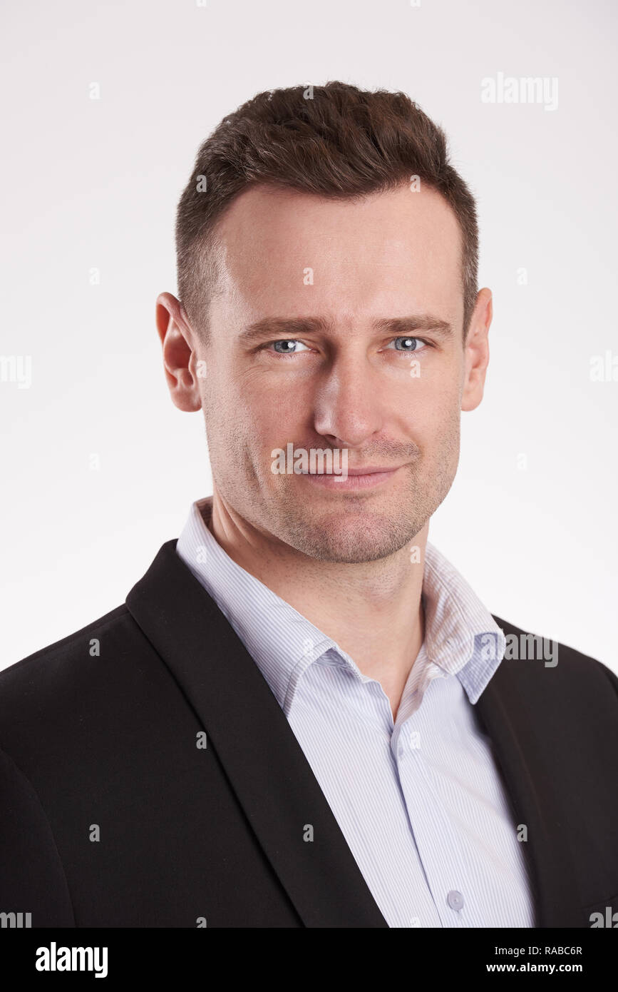 Man looking up background white hi-res stock photography and images - Alamy