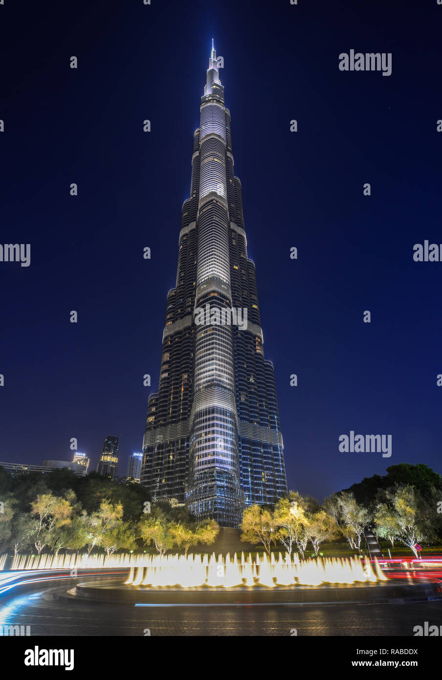 Dubai, UAE - Dec 10, 2018. View of Burj Khalifa at night in Dubai. The ...