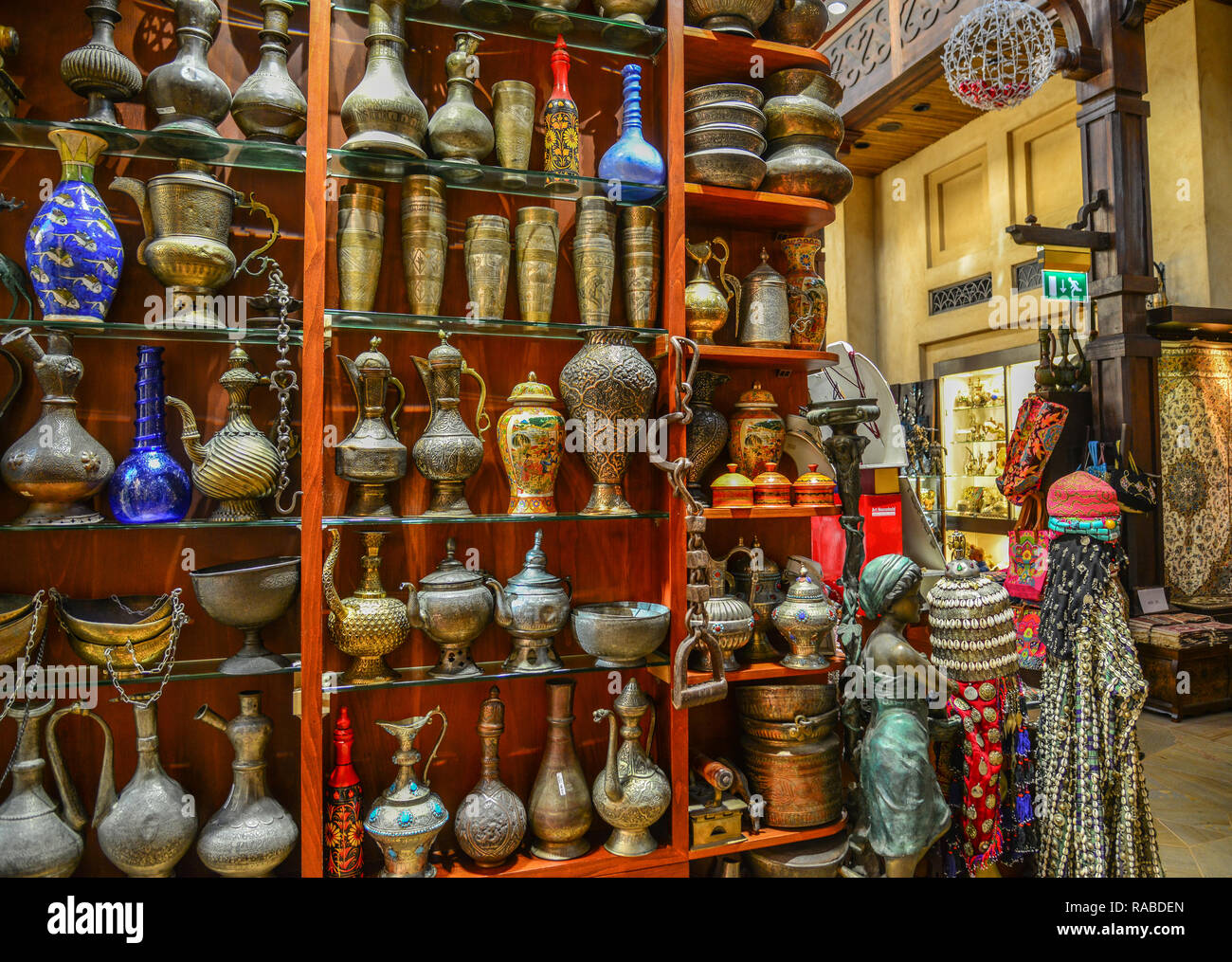 Dubai, UAE - Dec 9, 2018. Ancient Arabic vessels for sale at Souk ...