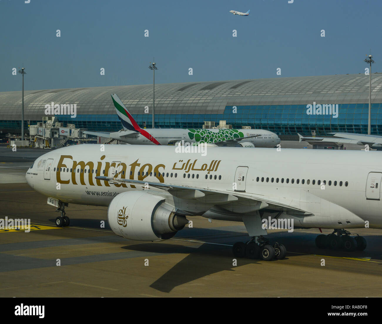 Dubai, UAE - Dec 9, 2018. A Boeing 777-300ER airplane of Emirates ...