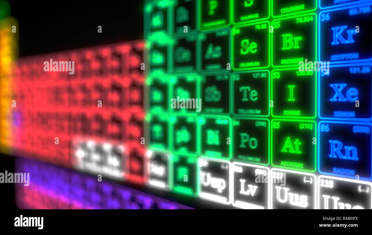 periodic table concept with glowing neon lines. 3d illustration Stock ... periodic table concept with glowing neon lines. 3d illustration Stock ...