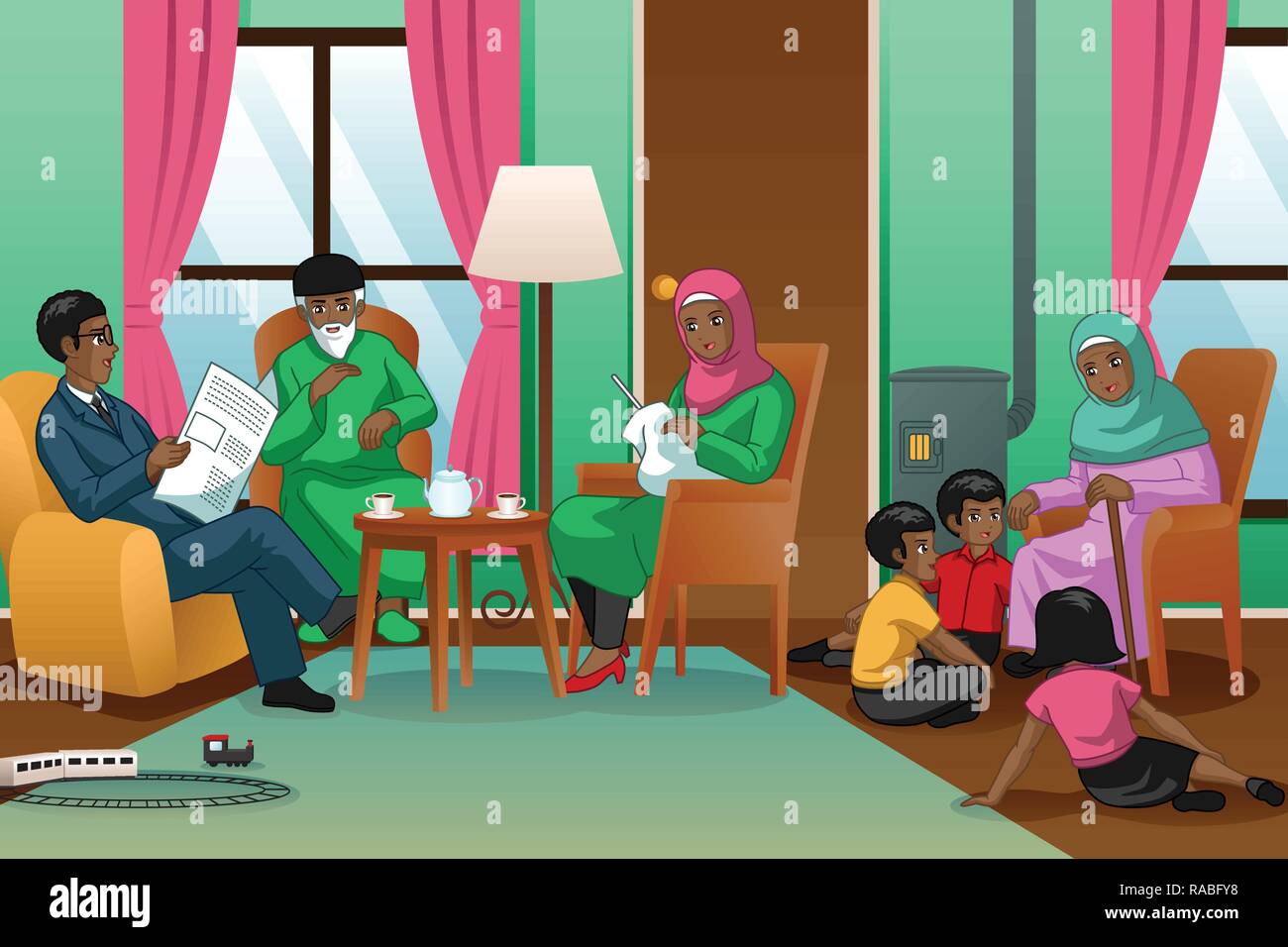 A vector illustration of African Muslim Family at Home Stock Vector ...