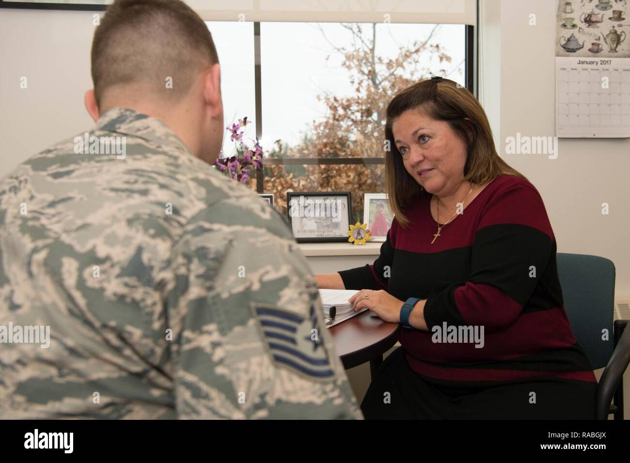 Brandi Ruiz, chief of the Airman and Family Readiness Center, meets ...