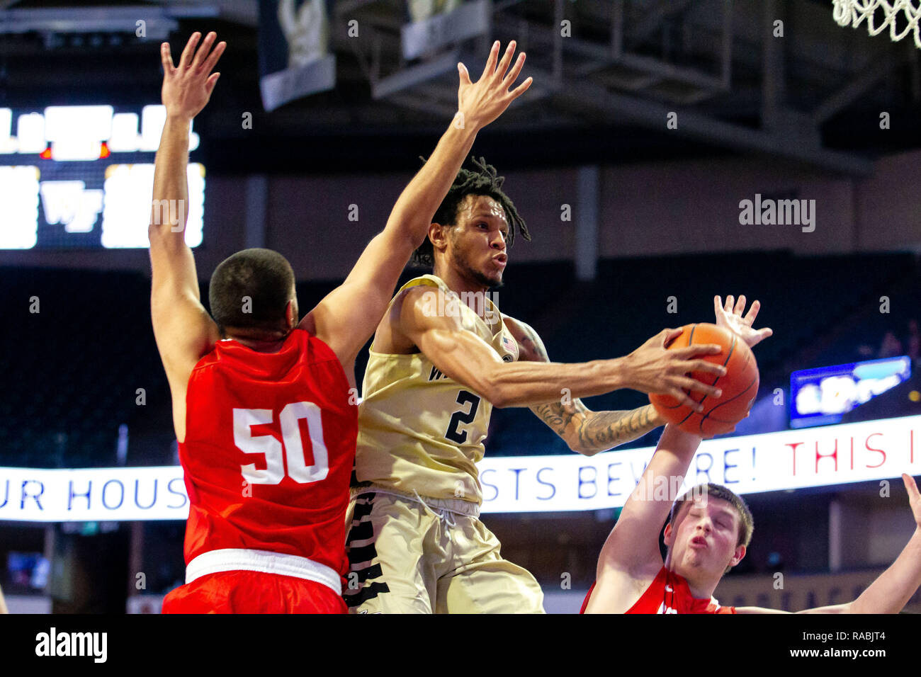 Winston-Salem, NC, USA. 2nd Jan, 2019. Wake Forest Demon Deacons guard ...